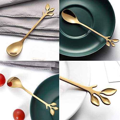 AnSaw 20-Piece Set of 4.7" Gold Leaf Mini Coffee & Dessert Spoons, Stainless Steel Demitasse Espresso & Tea Spoons - Perfect for Espresso Lovers