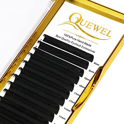 QUEWEL Volume Eyelash Extensions | 0.03-0.12mm | C/CC/D/DD Curl | 8-25mm Length | Easy Fan 2D-20D Self Fanning Volume Lashes 0.07D Mix-8-15mm Long Lasting Blooming Lashes(0.07D Mix8-15)