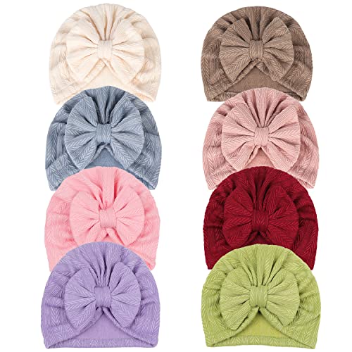 Yili Maizi Newborn Baby Toddler Cotton Hat Baby Girl Knotted Hat Cute Donut Soft Turban Bow Cap Set