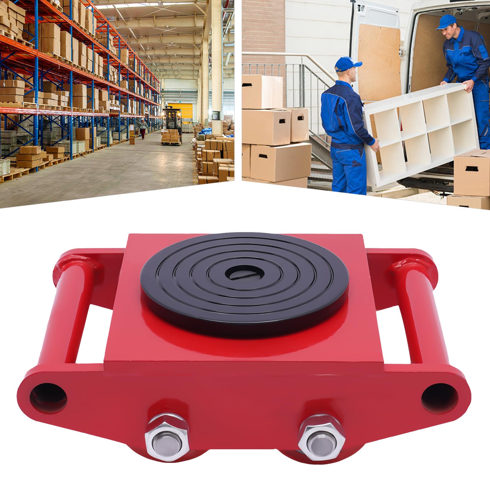 4pcs Machinery Mover, 6T Machinery Skate Dolly, 13200lbs Machinery Moving Skate, Machinery Mover Skate w/ 360° Rotation Cap and 4 Rollers, Heavy Duty Industrial Moving Equipment, Red