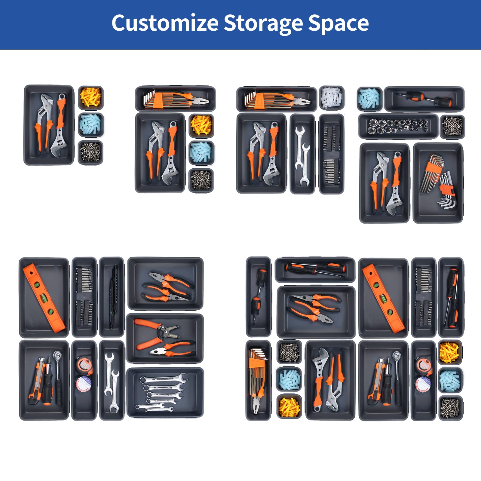32-Pack Tool Box Organizer, Tool Drawer Organizer, Workbench Toolbox Organization, Rolling Tool Chest Tray Dividers Set, Cart Cabinet Storage Box for Hardware, Parts, Screws, Nuts