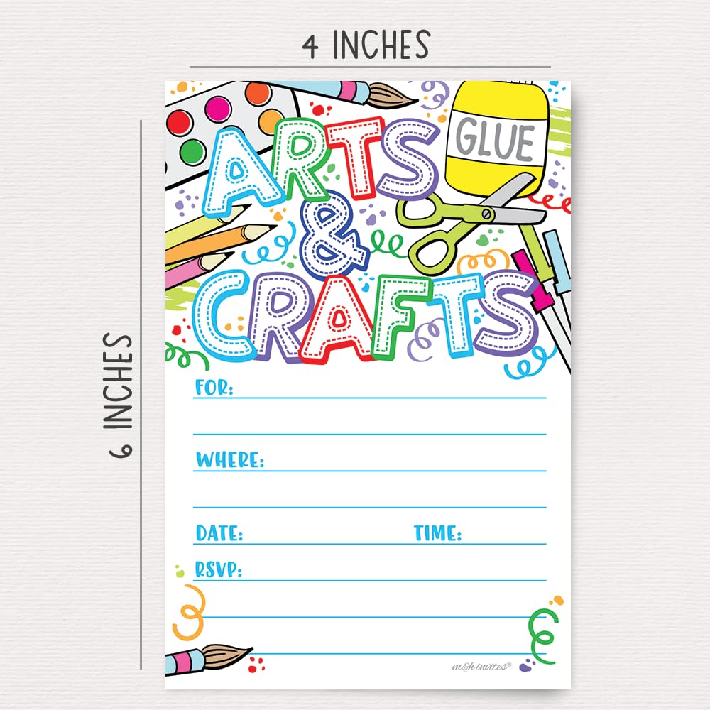 Arts & Crafts Invitations - Art Birthday Party - 4x6 Invites (20 Count) With Envelopes - Craft Party, Art Party or Paining Party Invitations