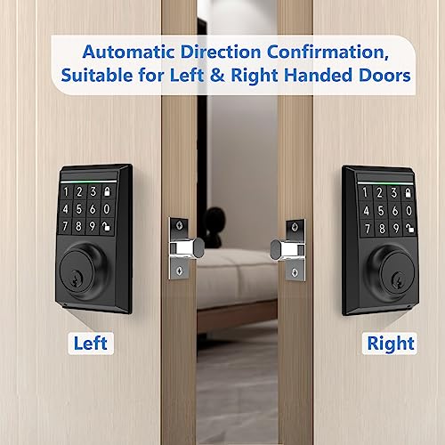 Keyless Entry Door Lock with Keypad, Electronic Smart Lock, Keyless Door Lock with 2 Keys, Electronic Keypad Deadbolt, Door Locks with Keypads, 103 Codes, Auto Lock, Easy Installation, Black