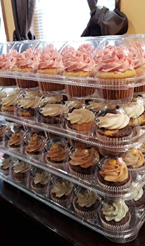 Decony 24 Compartment cupcake containers plastic disposable Cupcake Boxes muffin carrier - Great for high topping - 5 pc. - 24 slot each - Plus White standard size baking cups.