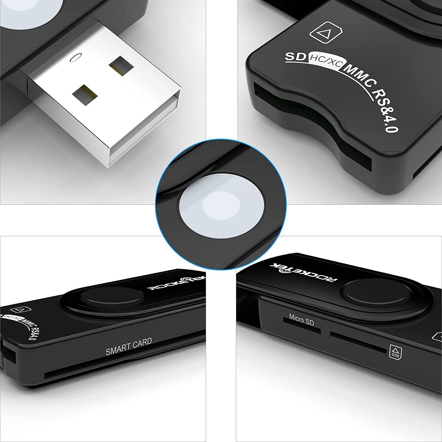 USB CAC Smart Card Reader, CAC/DOD Military, SDHC/SDXC/SD & Micro SD Card Reader for SIM and MMC RS & 4.0, Compatible with Windows, Linux/Unix, MacOS X