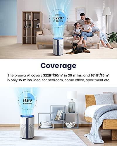 TCL Air Purifier for Home Room Bedroom True H13 HEPA Air Filter Remove 99.97% Smoke Odor Pet Dander Dust Pollen Mold Air Cleaner Metal Design with Night Light