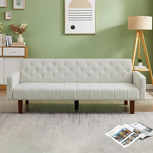 BIVVI Linen Convertible Sofa Bed Sleeper Couch Double Folding Loveseat Futon Sofá Chair Daybed w/Adjustable Reclining Backrests,Lounge Couch for Living Room Apartment Home Office,Beige