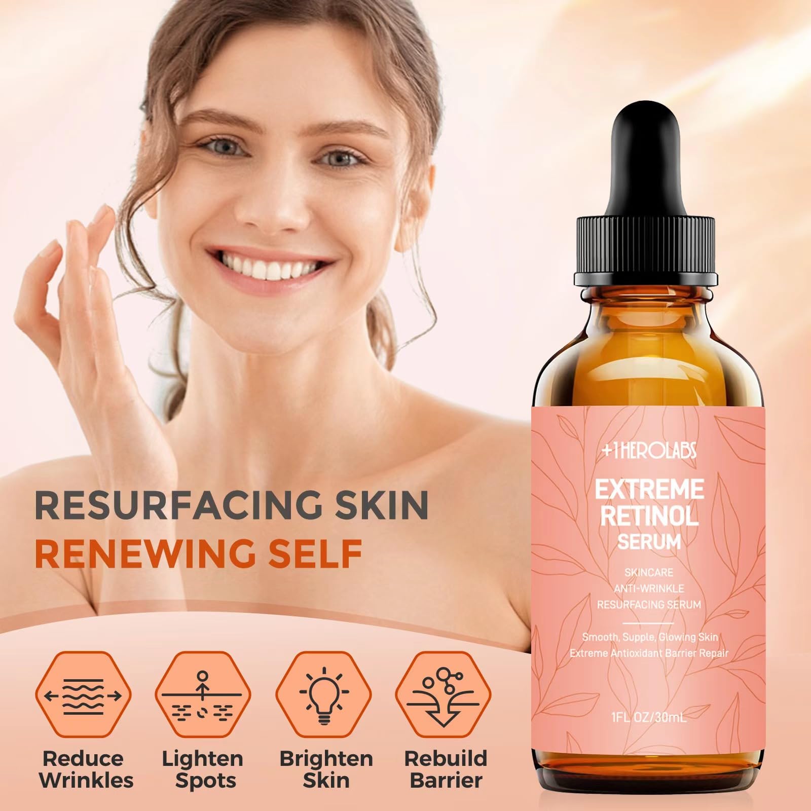 Retinol Serum for Face 2.5%, B5 Resurfacing Retinol Serum with Vitamin C, Vitamin E, Hyaluronic Acid, Niacinamide, Serum for Anti-Aging, Wrinkle Smoothing, Dark Spot Corrector, Brighten Dullness