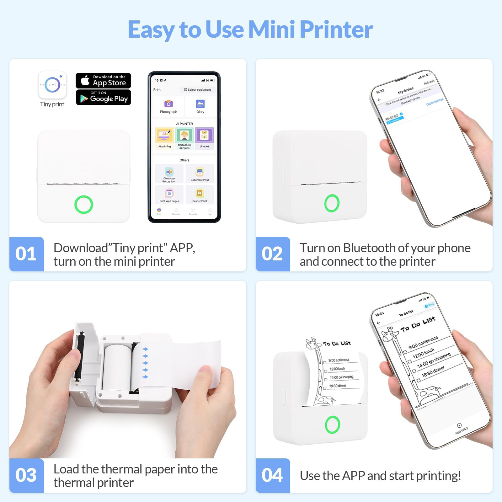 Label Maker Machine with Tape, Portable Bluetooth Label Printer, Small Smart Phone Handheld Sticker Mini Labeler Multiple Templates Font Icon Easy to Use Inkless Rechargeable F Office Home