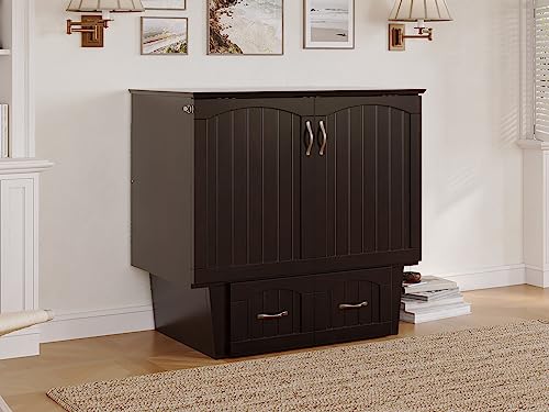 AFI, Nantucket Twin Murphy Bed Chest with Mattress, Storage Drawer and Built-In USB Charger, Espresso