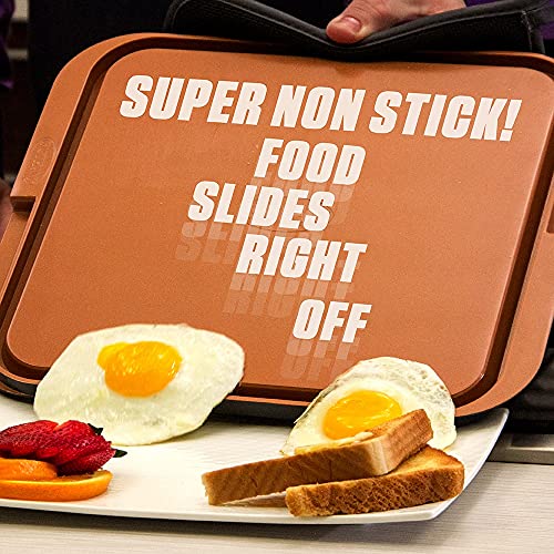 Gotham Steel Nonstick Double Grill Griddle Pan, Brown Reversible with Ti-Cerama Coating, Perfect for BBQs and More As Seen on TV-XL, X-Large
