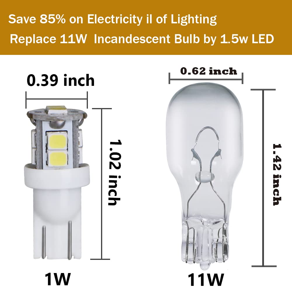 HUTTUUBUDU LED Landscape Light Bulbs 1W 12V Cool White 6000K,7W Low Voltage Incandescent Light Bulbs Equivalent,Wedge Base T5 Malibu Bulbs, Garden Light Bulbs, Landscape Bulbs 8 Pack