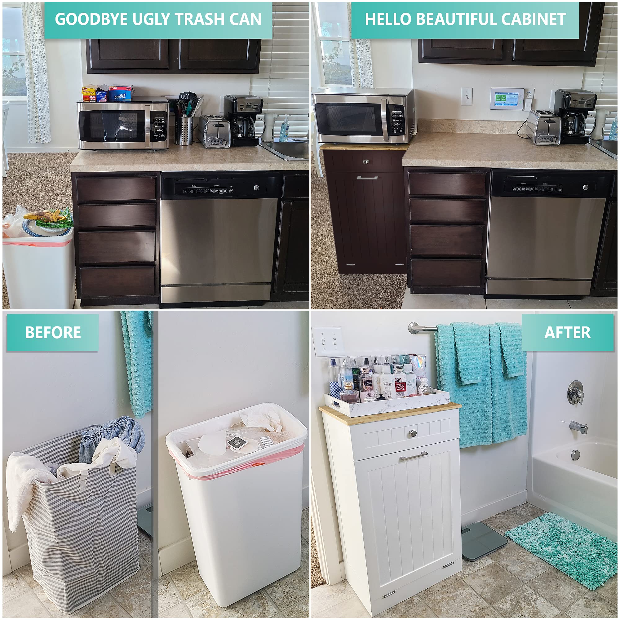 Northwood Calliger Tilt Out Trash Bin Cabinet or Tilt Out Laundry Hamper - Wooden Cabinet Trash Can to Hide Trash, add Countertop Space, Keep Pets Out! Now Easier Assembly!