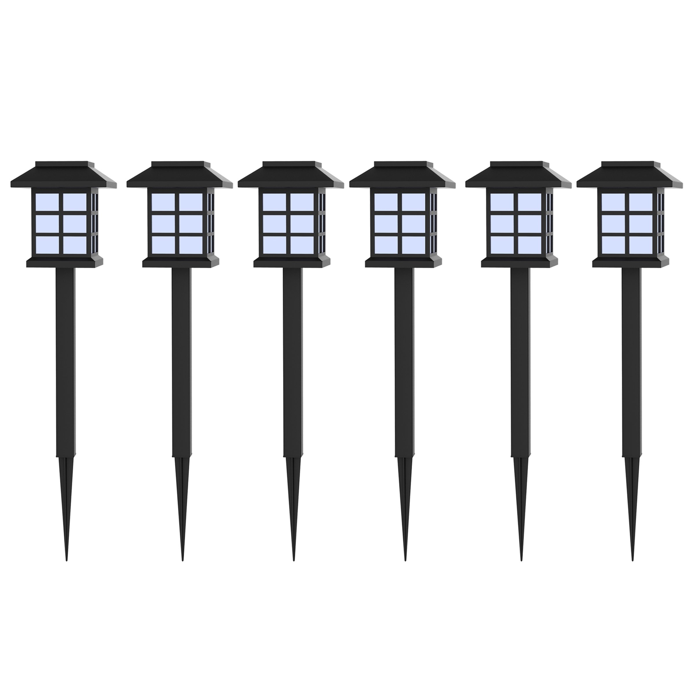 6-Piece Solar Outdoor Lights Set - Weather-Resistant Outdoor Lighting for Path, Landscaping, and Driveway - LED Light Fixtures by Pure Garden (Black)
