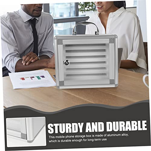 MARMERDO Box Mobile Phone Safe Storage Cabinet with Lock Phone Metal Locker Cabinet Handle Design Cellphone Box Phone Stand Rack Sundries Storage Cabinet Cell Phone Box