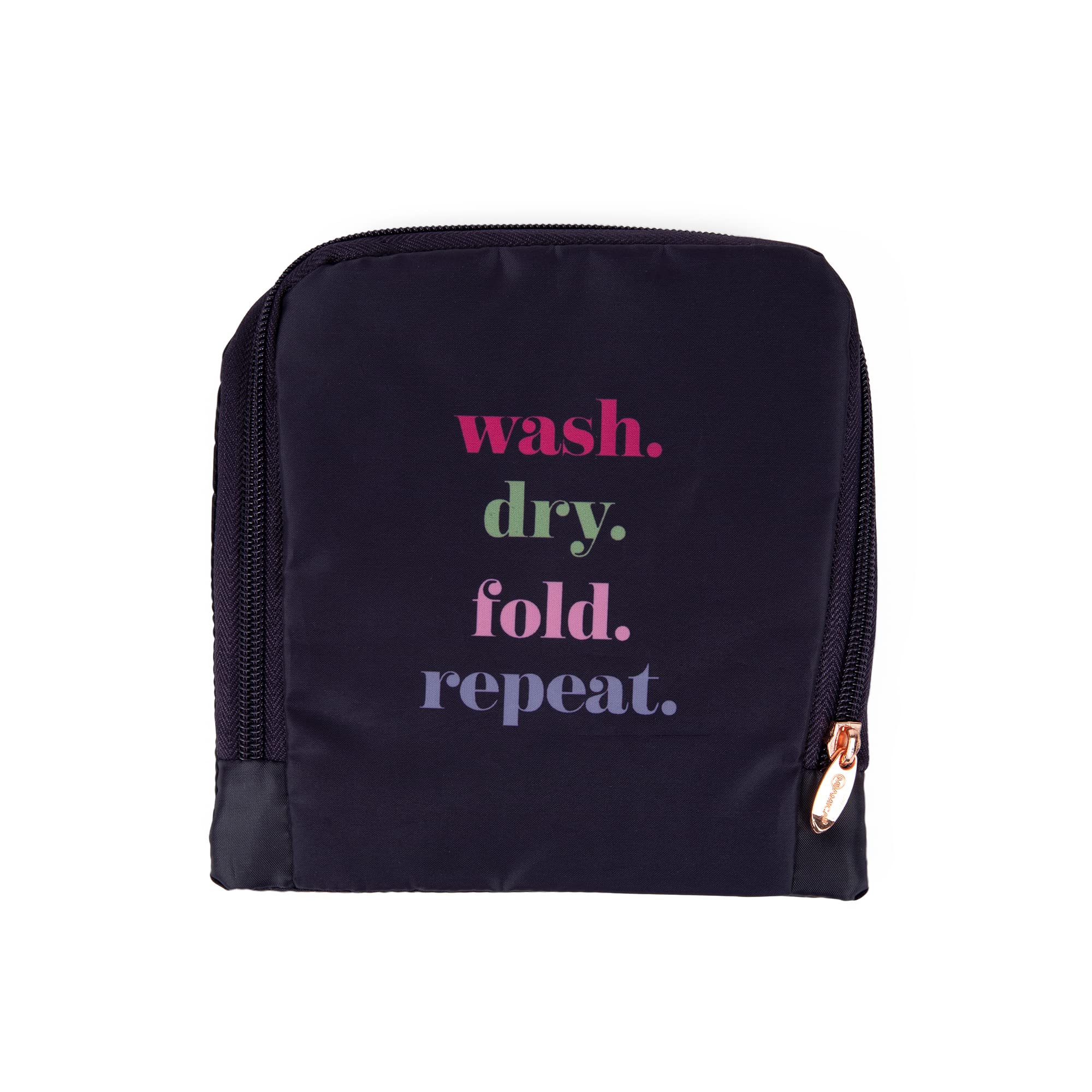 MIAMICA Foldable Travel Laundry Bag, Navy Multi Colored, Wash, Dry, Fold, Repeat, 21” x 22” – Lightweight, Durable Design with Drawstring Closure