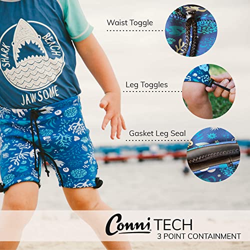 Conni Kids Containment Swim Short Underwear | Trunks Easy Pull Up Kids Incontinence | Washable Swim Diaper for Potty Training, Ocean Blue, Size 6-8