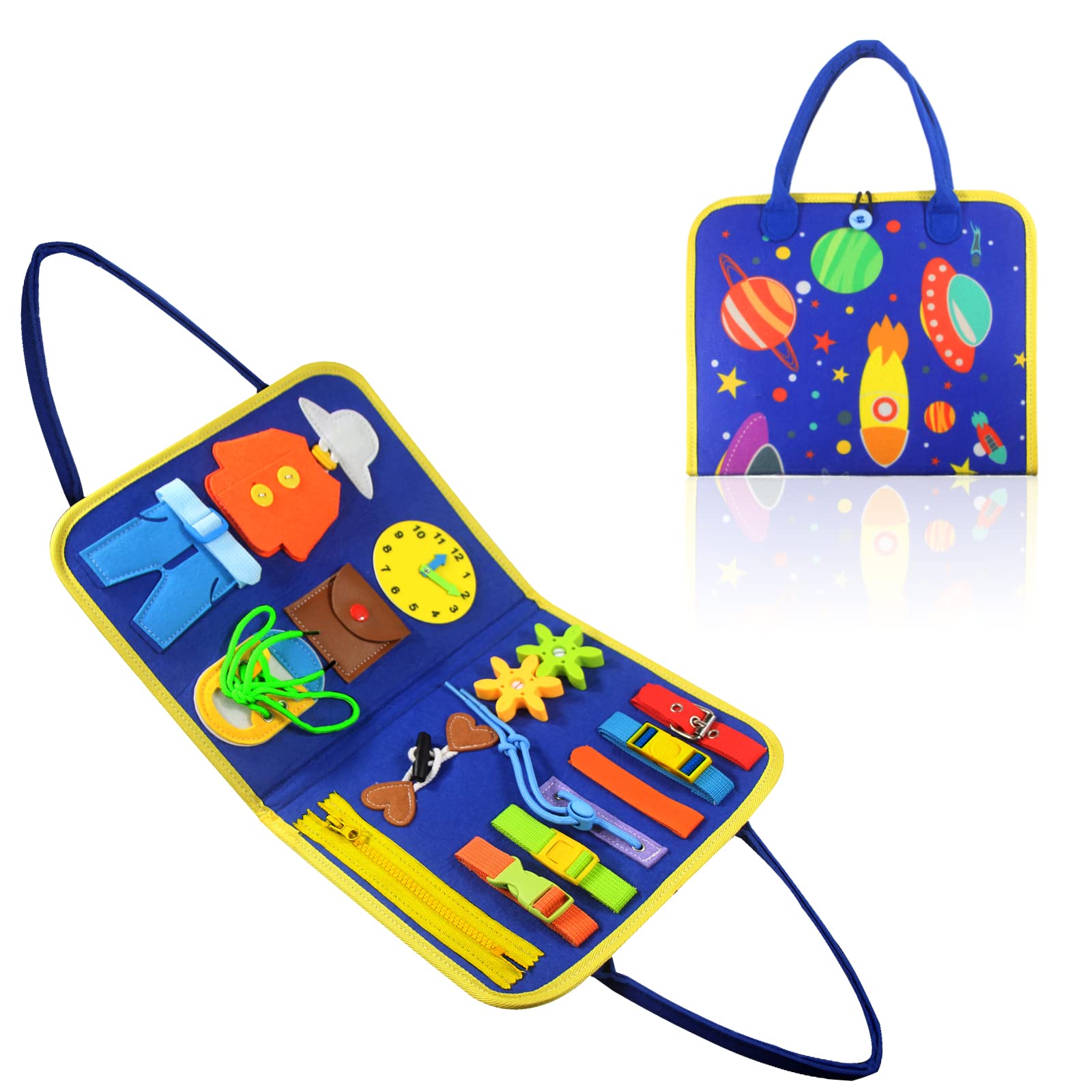 Busy Board Montessori Toys for 2 3 4 Year Old Sensory Toys for Toddlers 2-4 Boys & Girls Learning Toys Preschool Activity Board Toddler Travel Toys for Plane and Car Learning Basic Dress Skills
