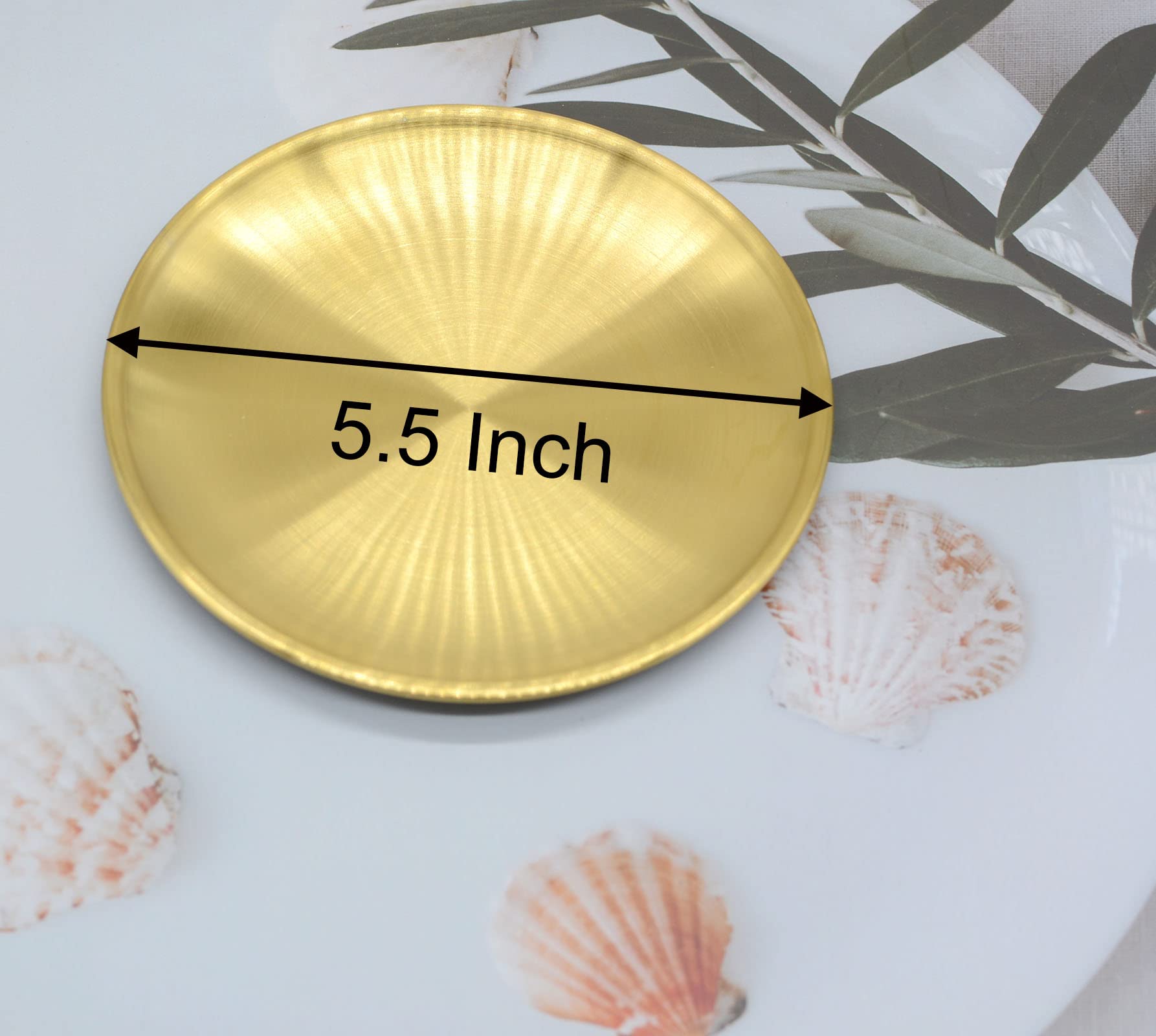 6 Pcs 5.5 Inch Circular Trinket Tray, Gold Stainless Steel, for Serving Trays Towel Storage Dish Plate Tea Fruit Trays Jewelry Plate Decorative Storage Tray (5.5 Inch, Gold)