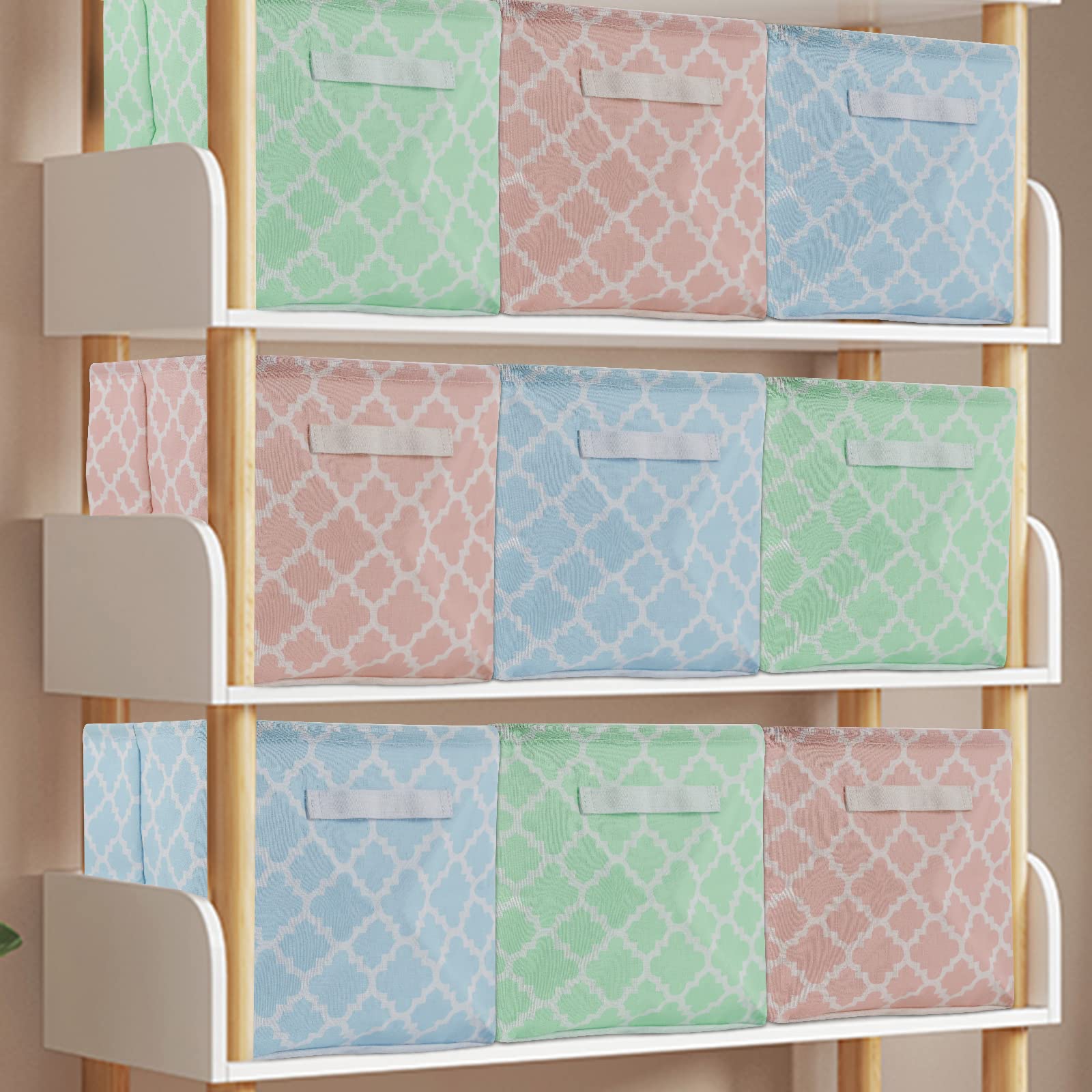 AGRUYO 11x11 Cube Storage Bin Baskets, Collapsible Canvas Nursery Bins with Handles, Cube Fabric Storage Boxes for Kids' Toy, Laundry, Clothing, Books, 6 Pack, Baby Blue