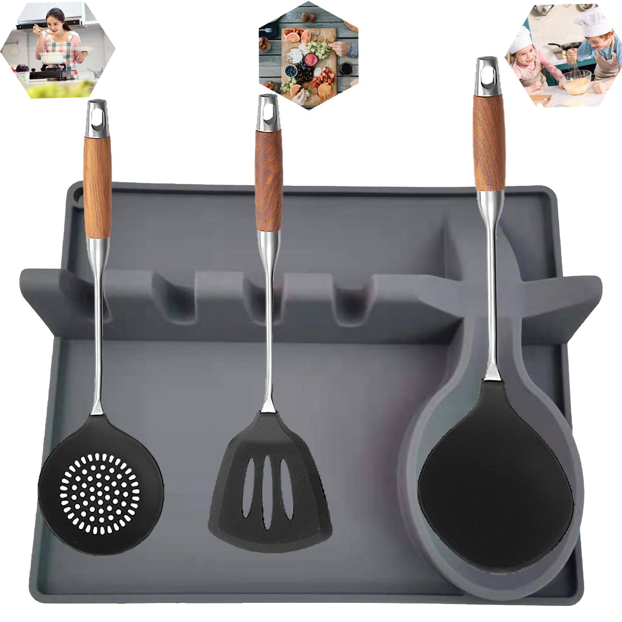XIAOLIUYI 1Pack Premium Silicone Spoon Rest - large spoon rest, silicone utensil rest,spoon rest for stove top