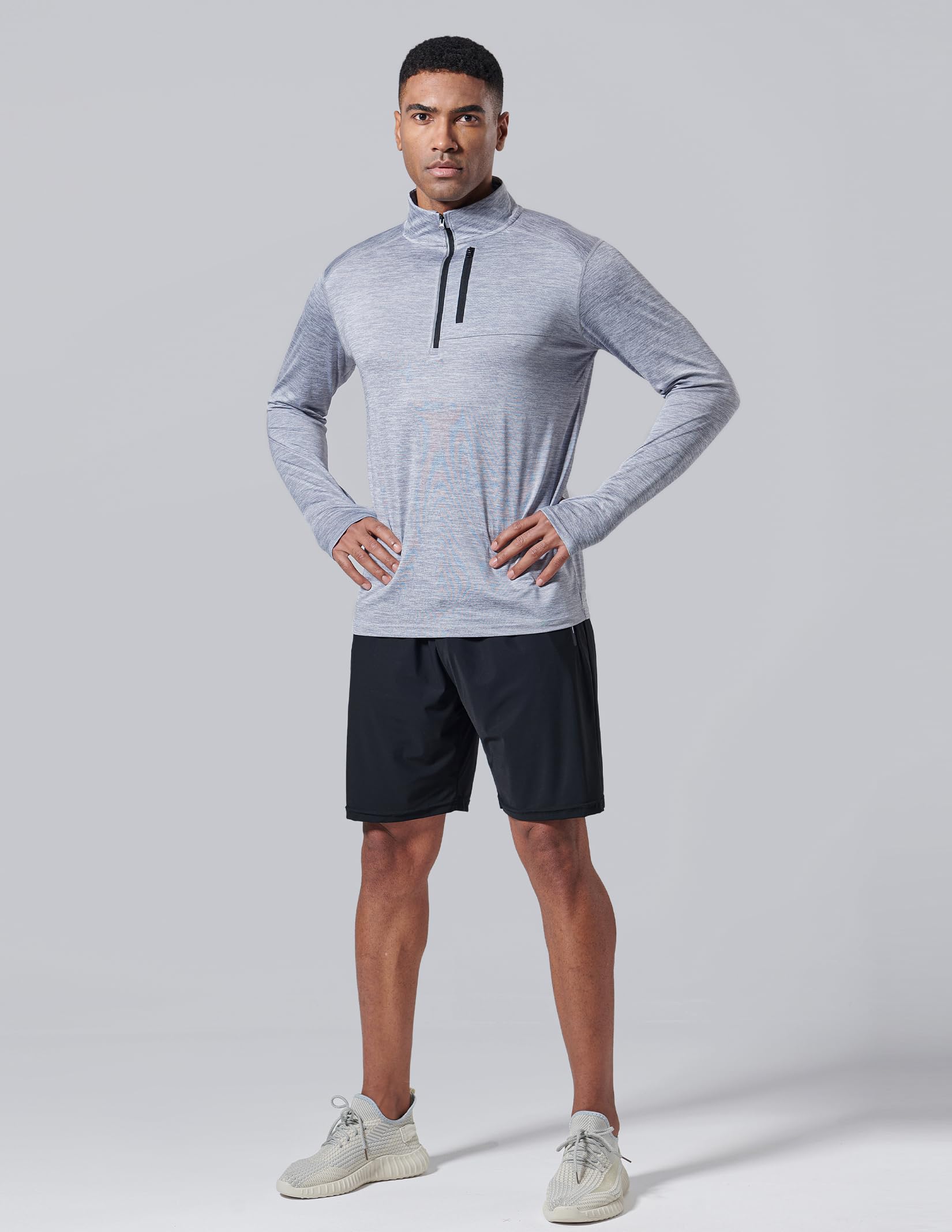 3 Pack: Men's Quarter 1/4 Zip Pullover Long Sleeve Workout Jackets, Athletic Dry Fit Running Shirts (Set 2, Large)