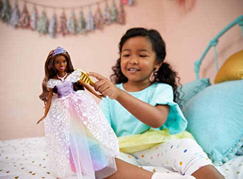 Barbie Dreamtopia Royal Ball Princess Doll, Brunette Wearing Glittery Rainbow Ball Gown, with Brush and 5 Accessories, Gift for 3 to 7 Year Olds