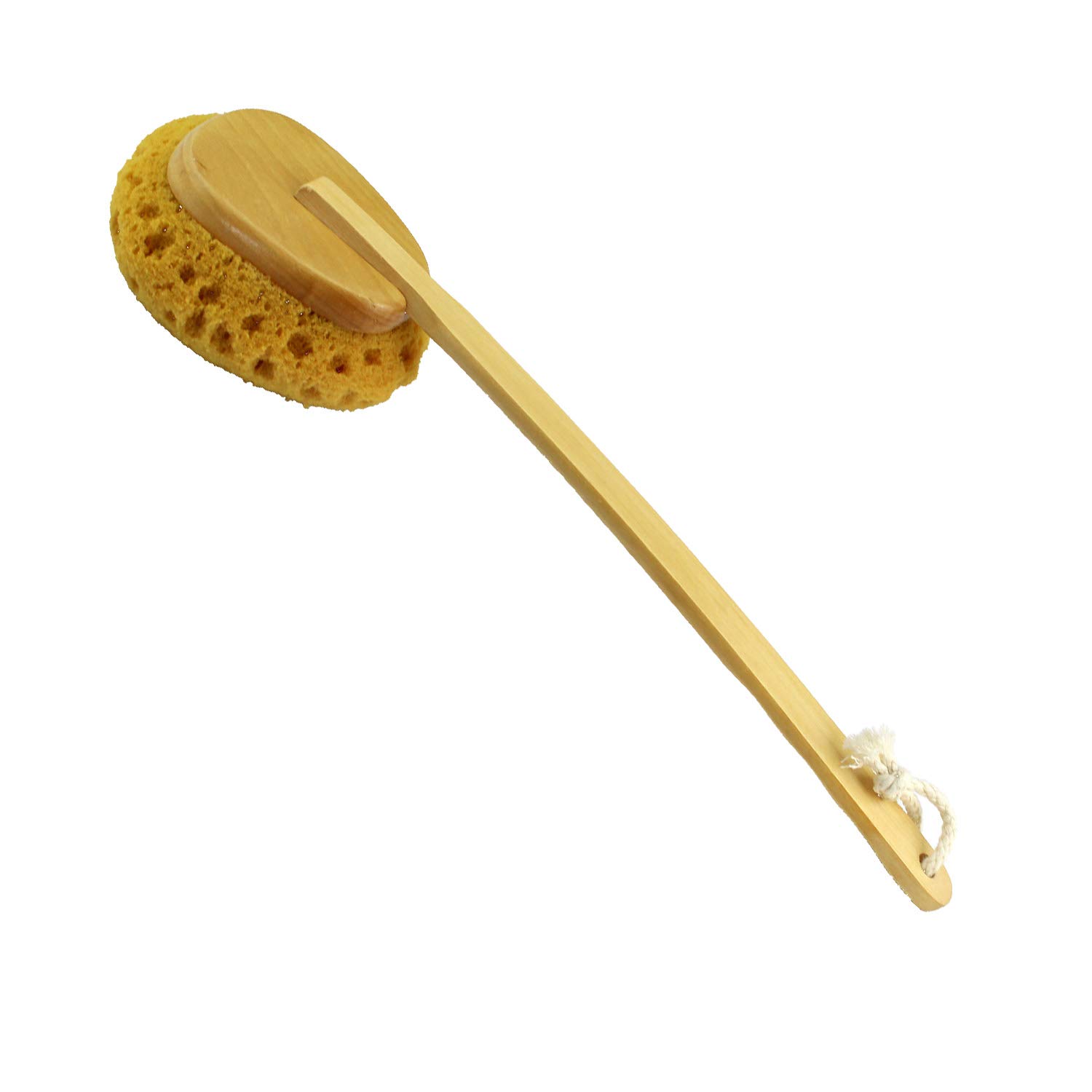 Shower Body Brush Sea Sponge Long Wooden Handle Back Scrubber Bath Brush Gentle Exfoliating Lotion Applicator