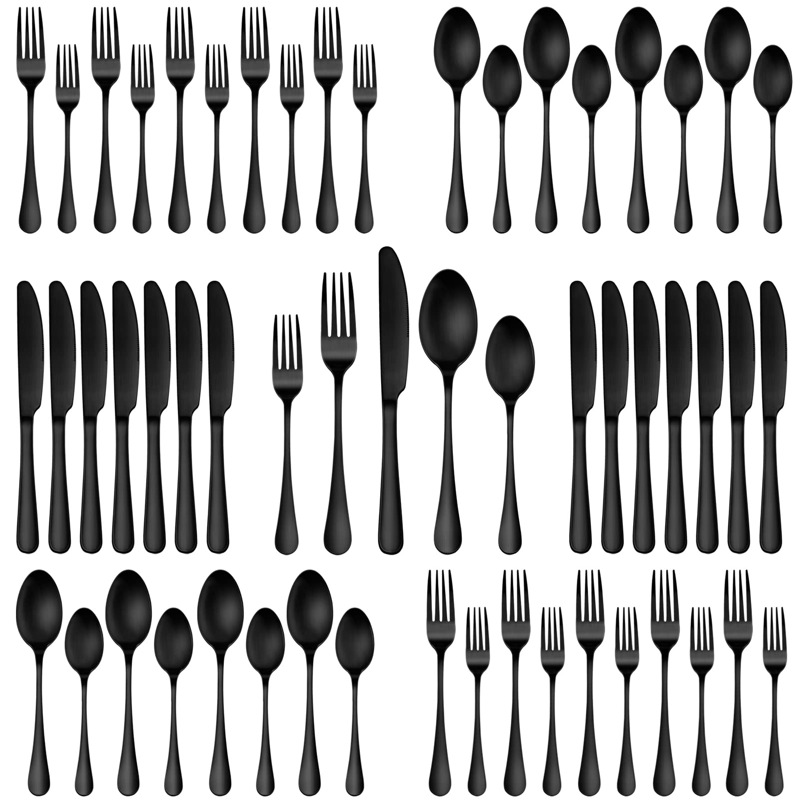 40 Piece Matte Black Silverware Set,Stainless Steel Flatware Cutlery Set Service for 8,Kitchen Tableware Set,Utensil Set for Home and Restaurant,Knives Forks Spoons Set,Satin Finish,Dishwasher Safe