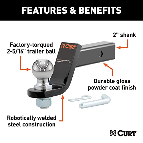 CURT 45042 Trailer Hitch Mount with 2-5/16-Inch Ball & Pin, Fits 2-Inch Receiver, 7,500 lbs, 4-Inch Drop , Black