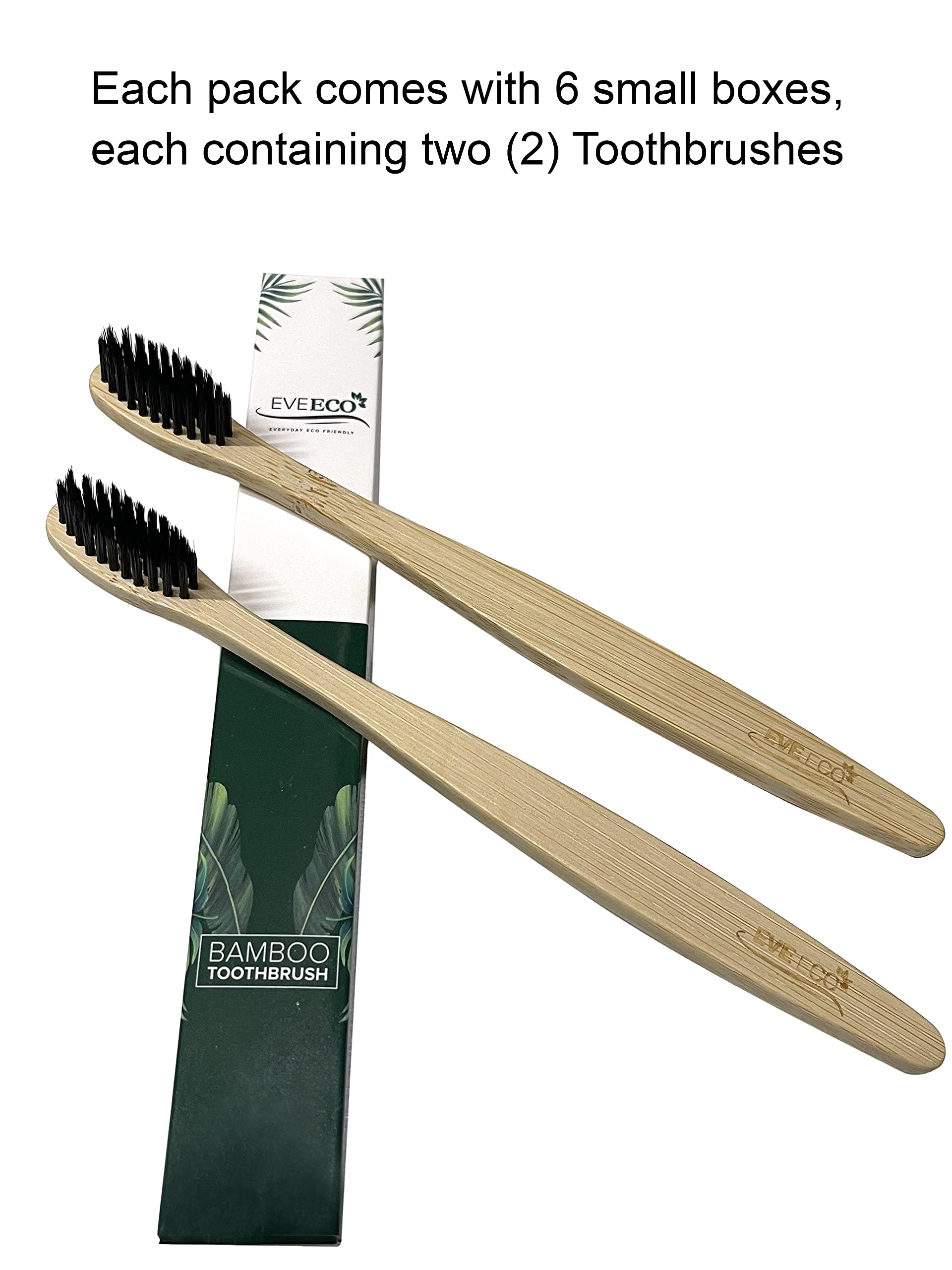 EveEco 12 Count I Bamboo Toothbrush I Soft Bristles Best for Sensitive Gums I Charcoal I Vegan I Natural Wood I BPA Fee I Recyclable I Compostable I Biodegradable | Environmentally Friendly
