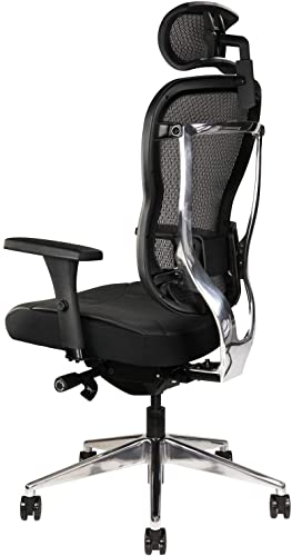 Oak Hollow Furniture Aloria Series Office Chair Ergonomic Executive Computer Chair Genuine Leather Seat Cushion, Mesh Back Adjustable Lumbar Support Swivel Tilt High-Back (Black, Tall, Headrest)