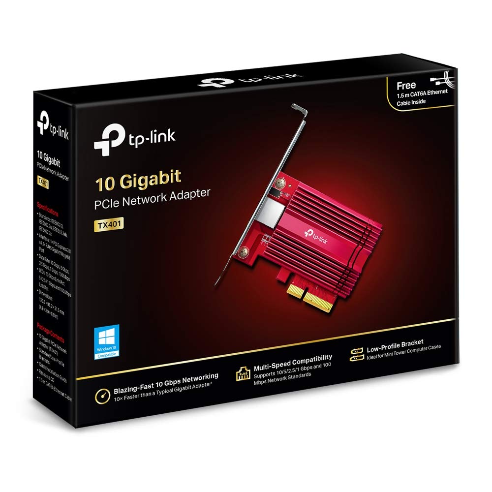 TP-Link TX401 Network Card and Ethernet Adapter 10000 Mbit/s Internal TX401, Internal, Wired, PCI Express, Ethernet, 10000 Mbit/s, Red
