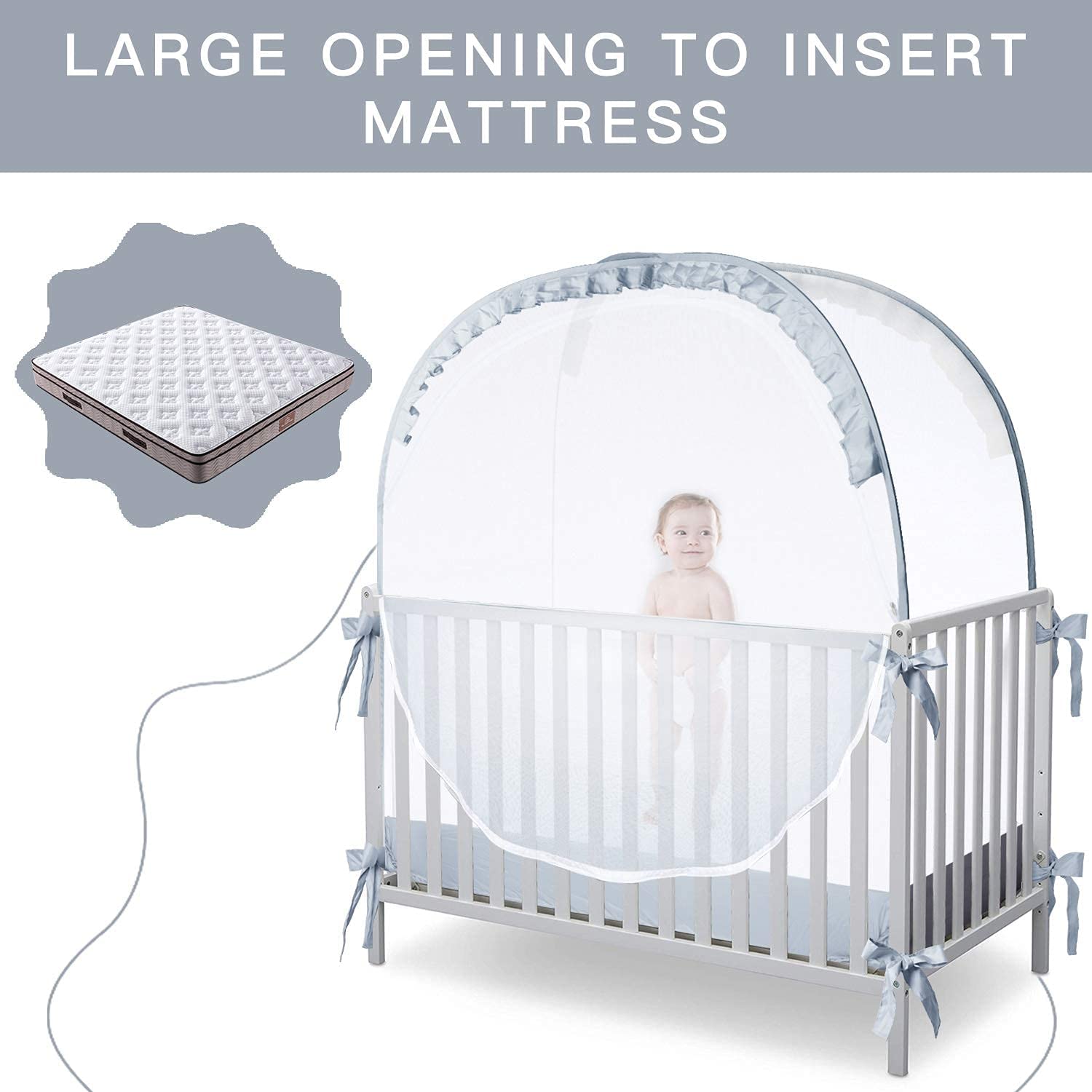 L RUNNZER Baby Crib Tent, Pop up Nursery Net to Keep Baby from Climbing Out, Protect Your Baby from Falls and Bite