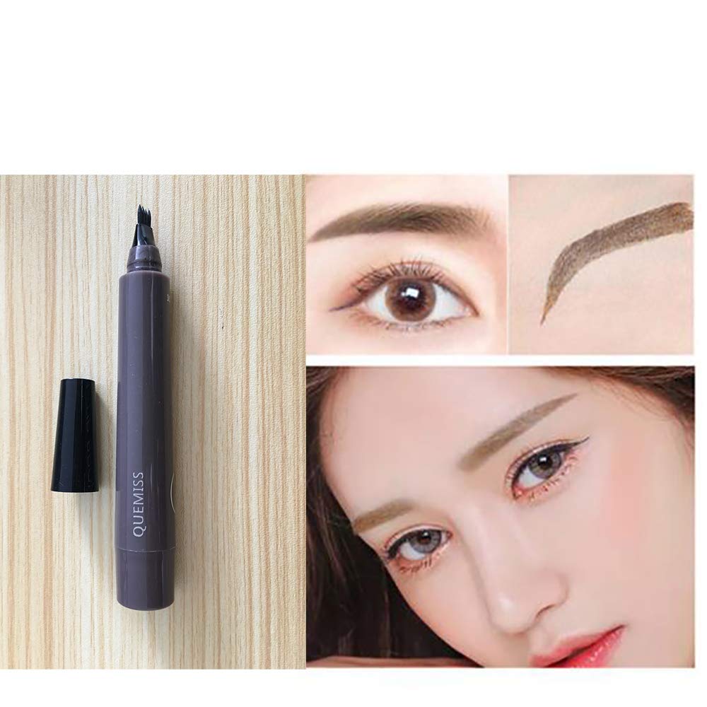 QUEMISS Eyebrow Pen Microblading 4 Fork Tip Eyebrow Pencil Creates Lasting MakeUp Professional Natural Brow Pen Cover Sparse Areas Daily Waterproof 3D Brow Pencil (04#Gray Brown)