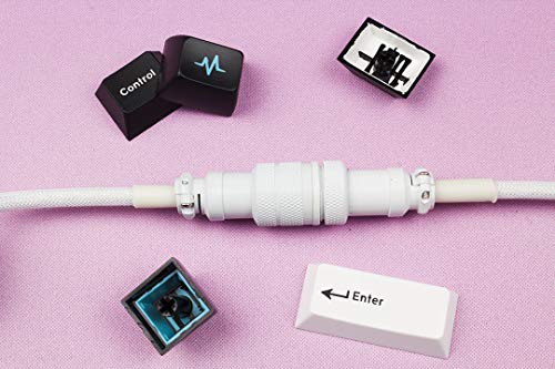 Tez Cables White Custom Coiled Cable Aviator for Mechanical Keyboards E-Series (5 ft, USB-C, GX-16, White)