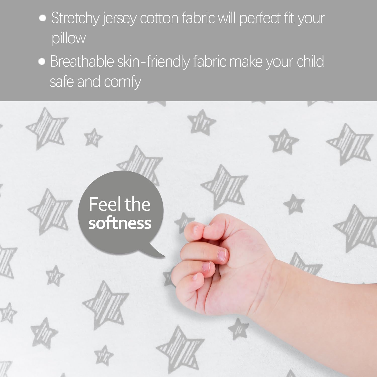 Toddler Pillow with Pillowcase (13 x 18), Toddler Pillows for Sleeping, Machine Washable Soft Travel Pillow, Toddler Use Only, Age 2 (Gray Star)