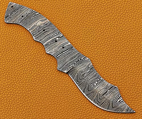 9" Long Dao Blade, Hand Forged Ladder Pattern Damascus Steel Blank Blade, 4.5" Long Blade with 4" Cutting Edge, 4.5" Finger Serrated Scale with 5 pin Holes