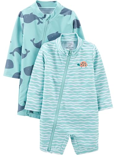 Simple Joys by Carter's Boys' 2-Pack 1-Piece Zip Rashguards, Turtle/Whale, 6-9 Months