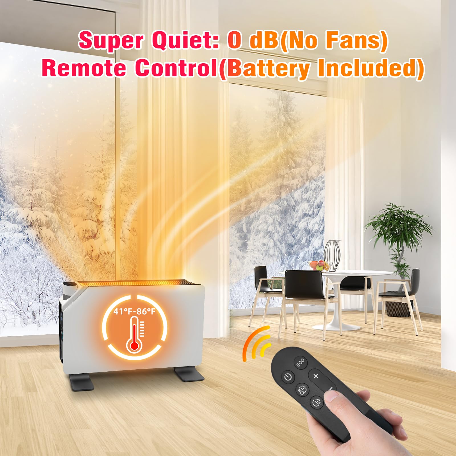CTSC Convection Heater - Panel Heater - Space Heater Indoor Large Room - 750W/1500W Convection Panel Heater with Remote Control, Adjustable Thermostat, Freestanding/Wall Mount Large Room Heater