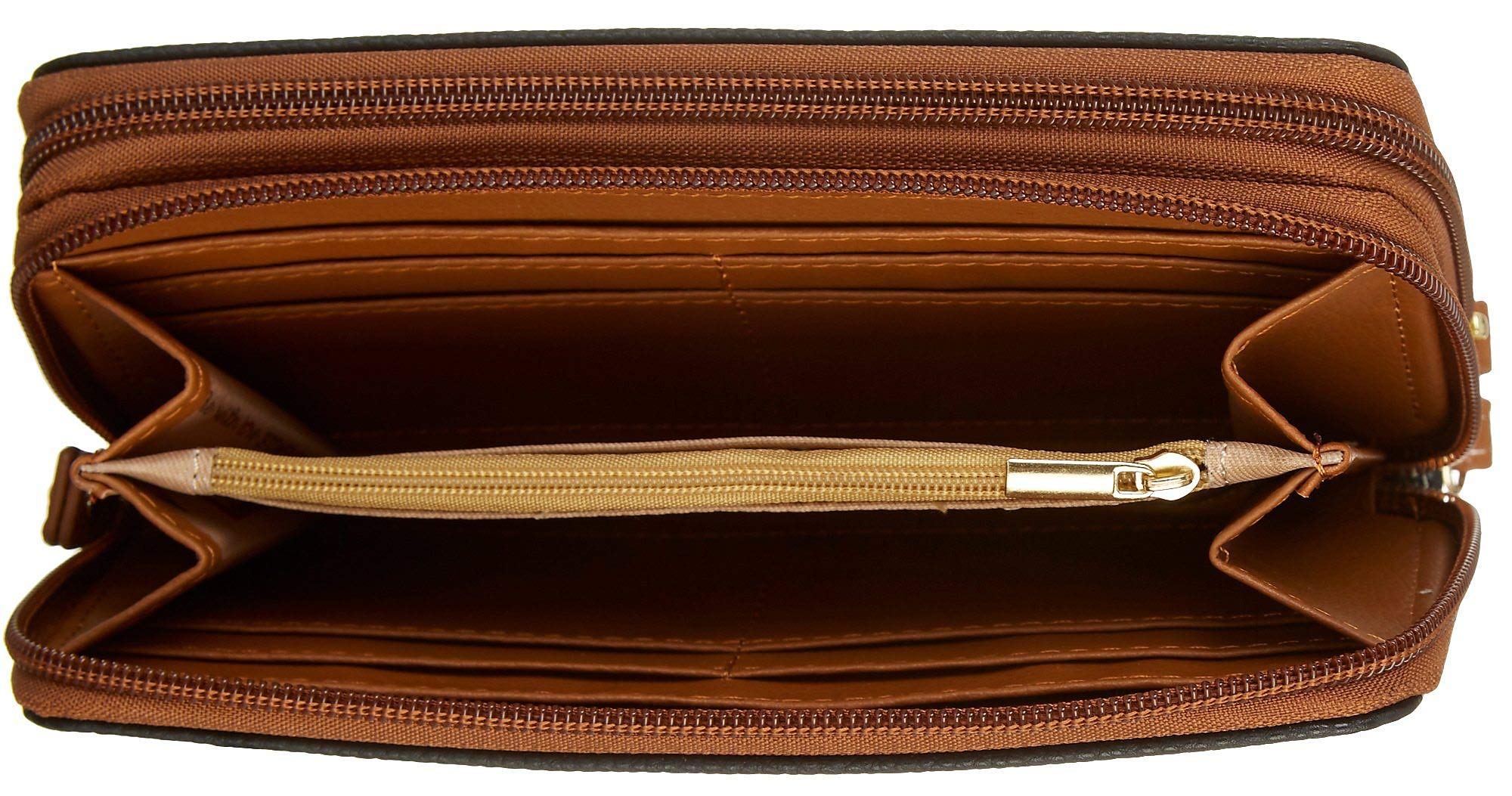 ANGIEHAIE Stone Mountain Cornwall Leather Double Zip Around Checkbook Wallet Black/Tan