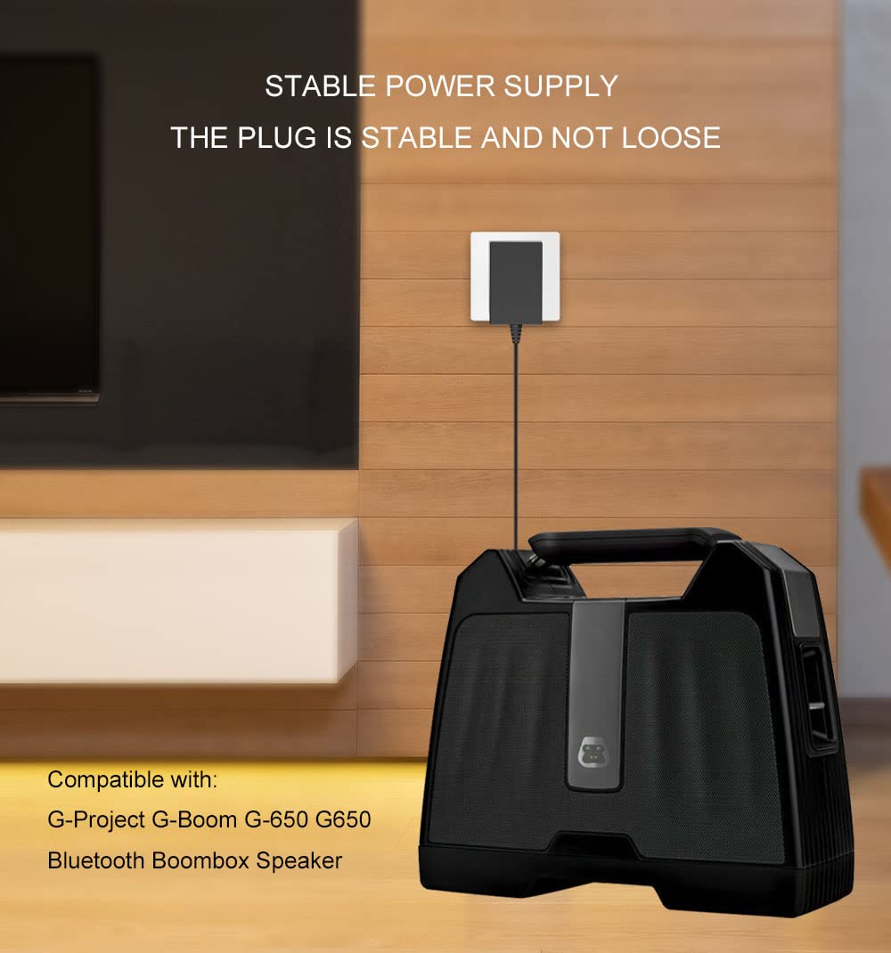 AC DC Adapter Charger Fits for G-Project G-Boom G-650 G650 Wireless Bluetooth Boombox Speaker, AC 110-240V to DC 12Volt 2Amp Charger Plug 5.5 X 2.5/2.1mm Portable Speaker Power Supply Cord