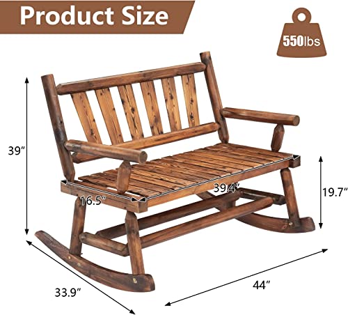 KINTNESS Outdoor Wood Double Rocking Chair - 2-Person Patio Rocker Bench for Balcony Yard Poolside