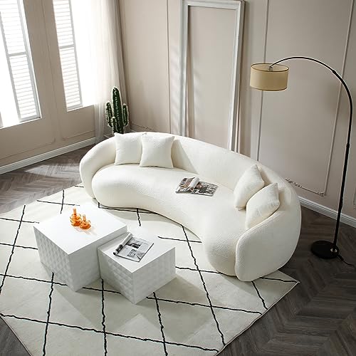 ERYE Modern Half Moon Comfy Sectional Leisure Couch,102" Teddy Fleece Boucle Curved Sofa, Beautiful Freestanding 5 Seats Sofa&Couch for Living Room, Professionally Perfect Shape More Decorative