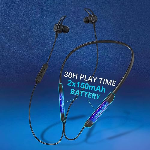 Bluetooth Neckband Headphone with Microphone, V5.3 Wireless Magnetic Earbuds Sports Neckband with 38Hrs Playtime, IPX5 Sweatproof Light Weight Wired in-Ear Earphone for Running Sports