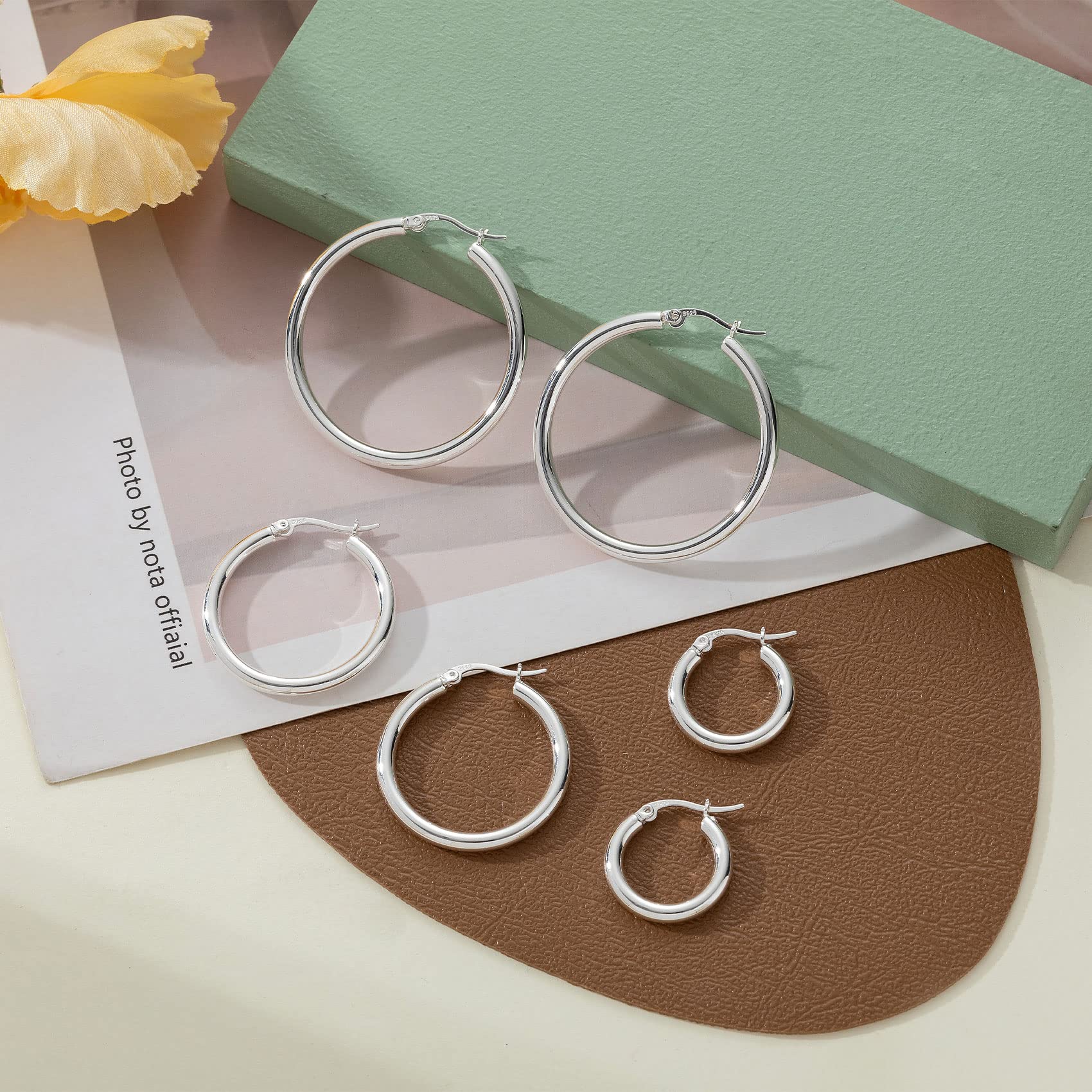 3 Pair Sterling Silver S925 Silver Lightweight Small Hoop Earrings Set Hypoallergenic Hoop Earrings for Women 20/30/40mm PABBEU