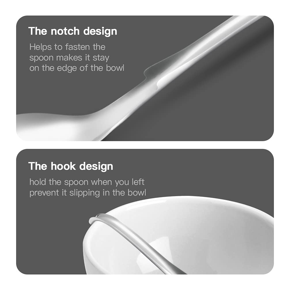 Asian Soup Spoons,Stainless Steel Dinner Spoons 10pcs Rice Spoons, Chinese Won Ton Soup Spoon, Notch and Hook Style