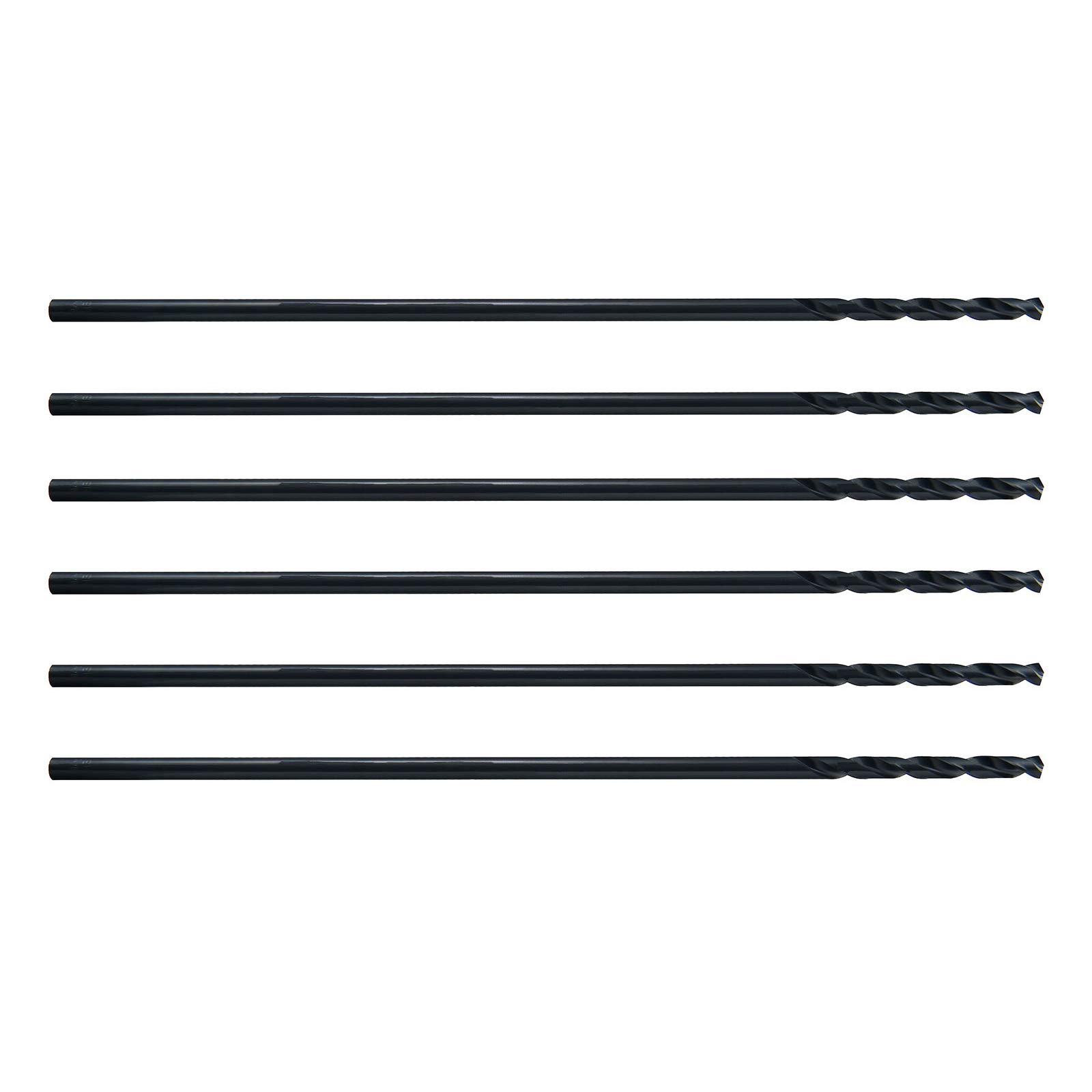 MAXTOOL 7/32"x12" 6pcs Identical Aircraft Extension Drills HSS M2 Extra Long Deep Twist Drill Bits Straight Shank Fully Ground Black; ACF02B12R14P6
