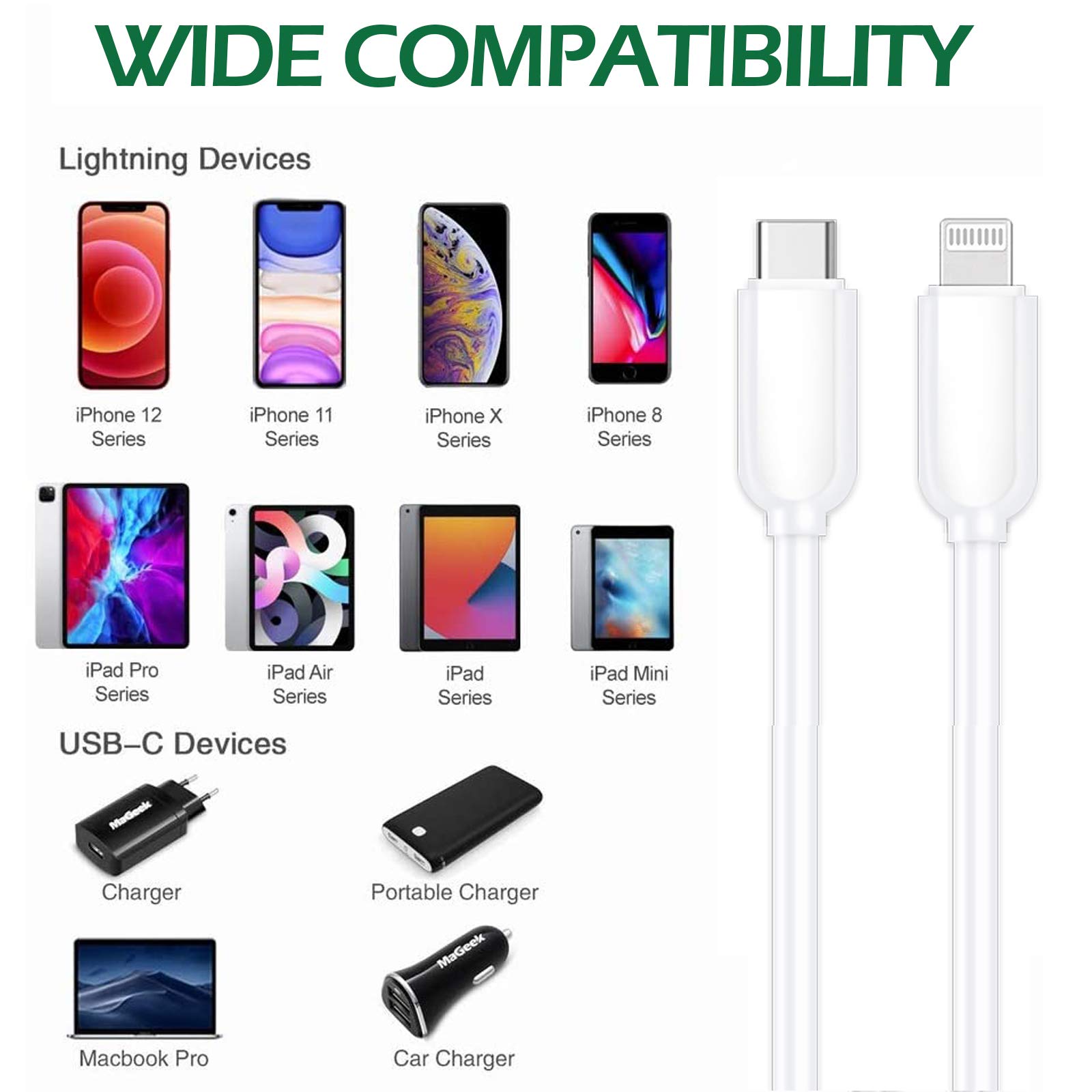 USB C to Lightning Cable MFI Certified iPhone Cable Fast iPhone Charger Cable 20W PD 5Pack 3/6/10FT Type C Charging & Syncing Data Compatible iPhone 12 Pro Max Mini 11 X XR XS 8 P iPad iPod (White)