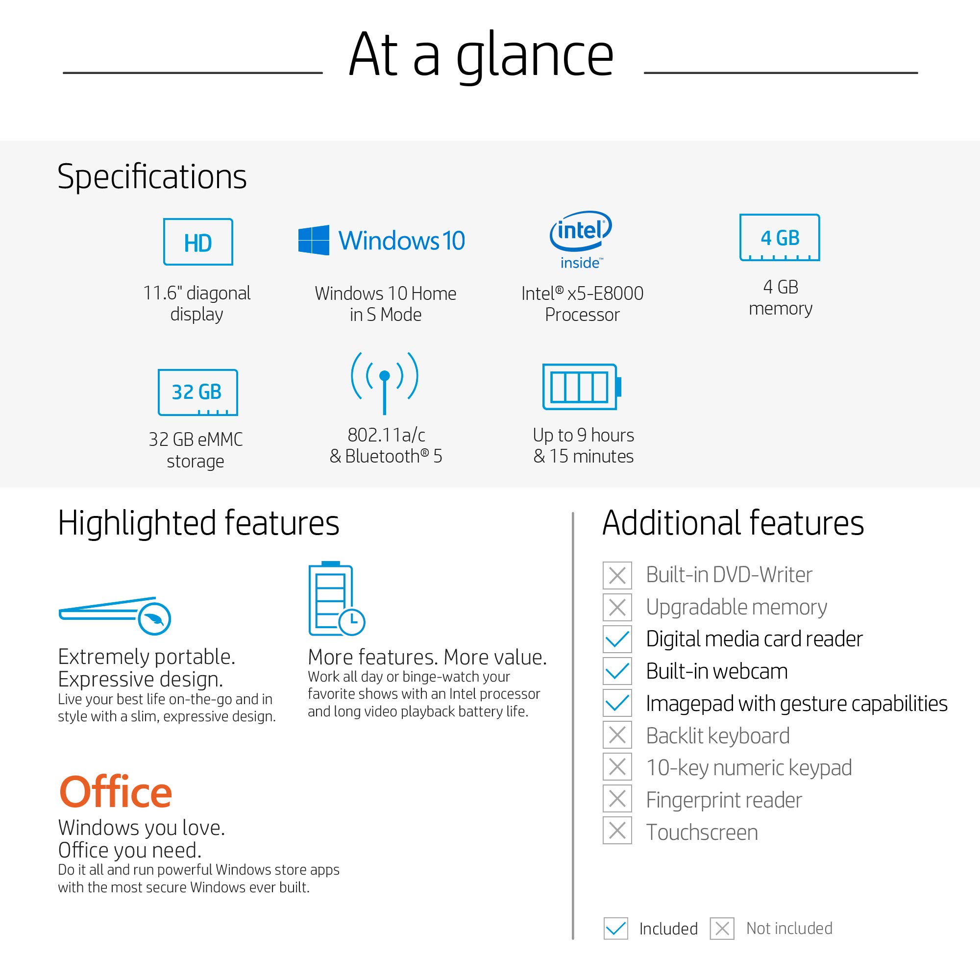HP Stream 11-Inch Laptop, Intel X5-E8000 Processor, 4 GB RAM, 32 GB eMMC, Windows 10 Home in S Mode with Office 365 Personal and 1 TB Onedrive Storage for One Year (11-ak1020nr, Diamond White)